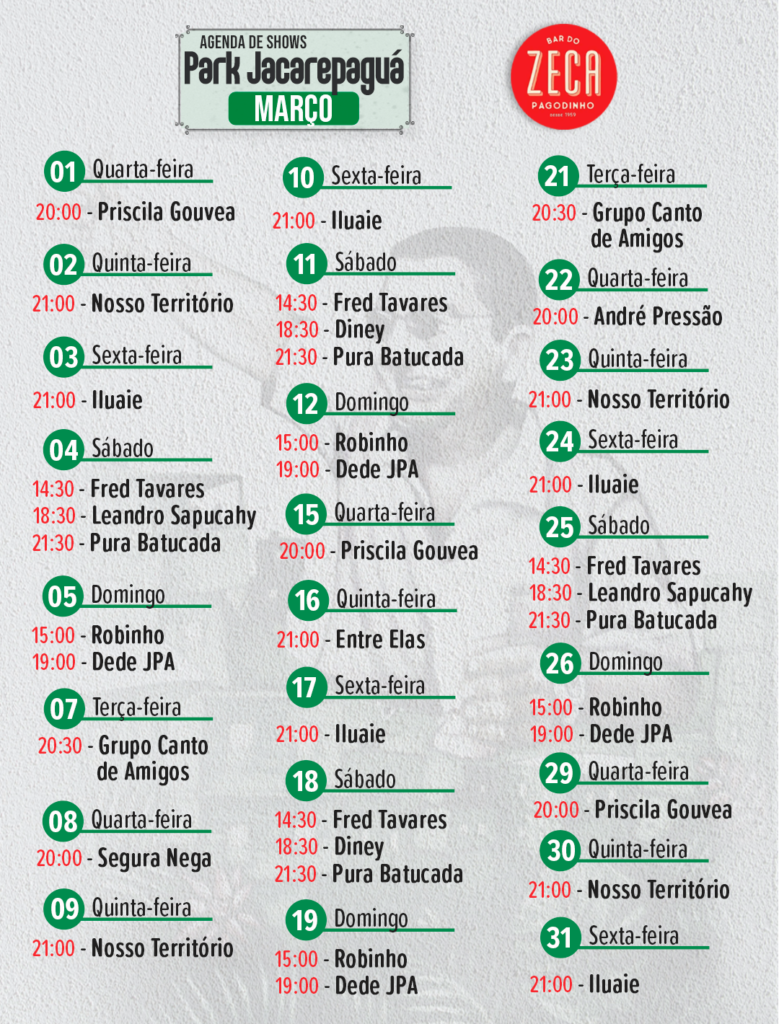 Bar do Zeca Pagodinho - BAR | PARKJACAREPAGUÁ- Março - Agenda Cultural ...